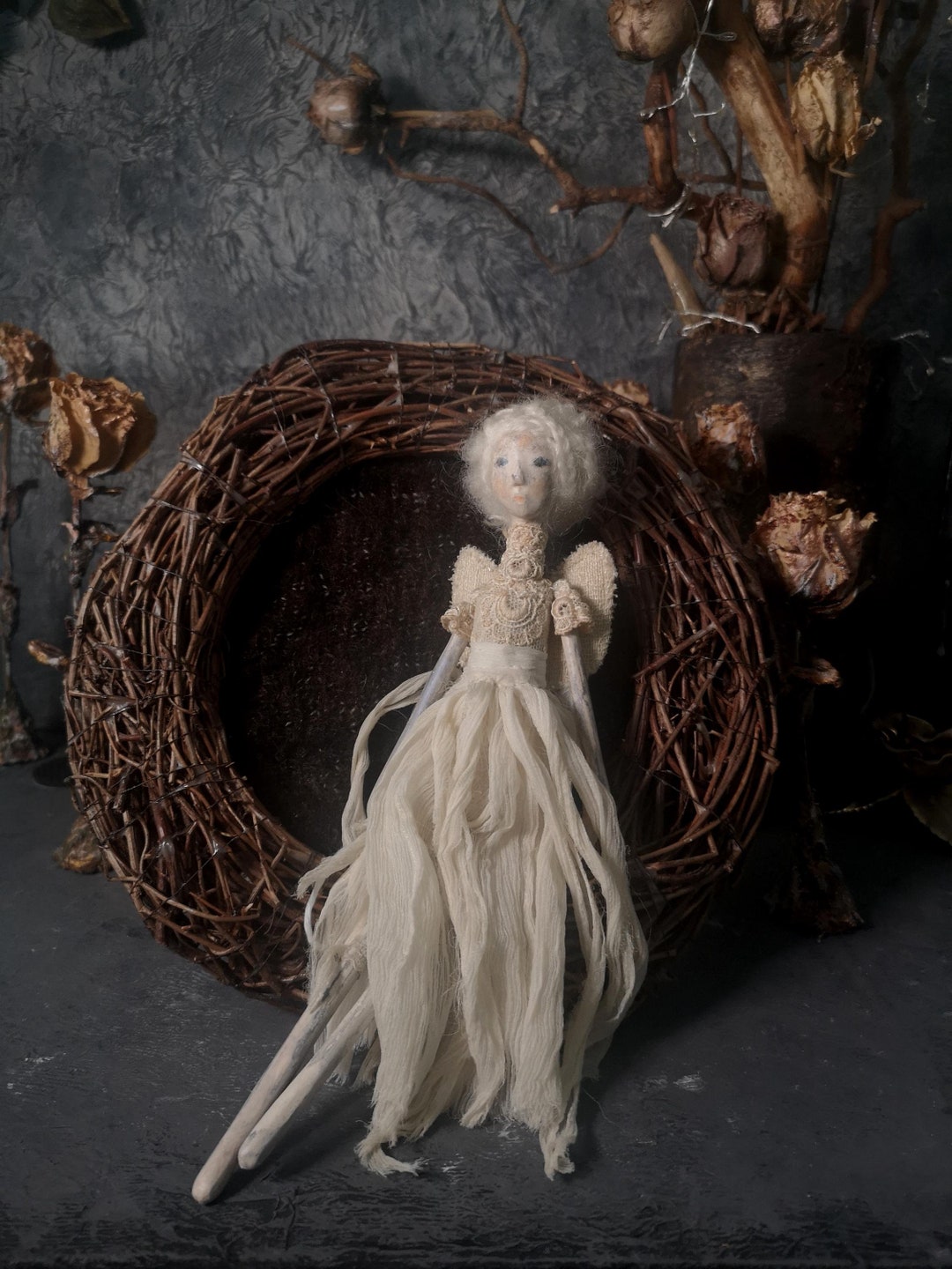 Vintage-style Angel in a Creative Dress, Small Blonde, Old, Battered ...