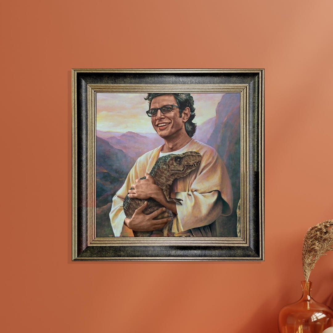 Saint Jeff Goldblum Dinosaur Park Vintage Framed Print - Funny Dinosaur ...