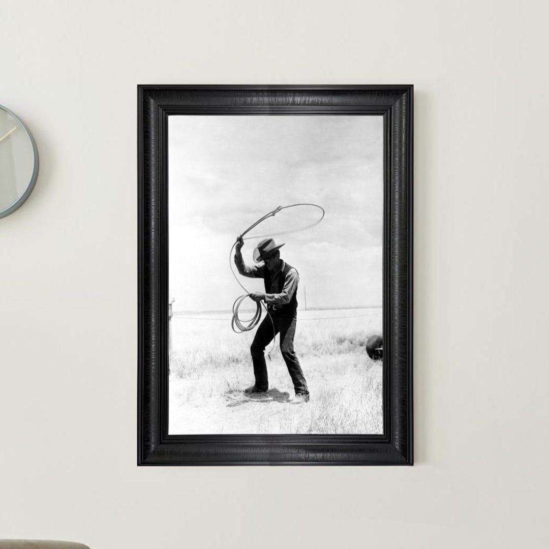 James Dean With Lasso Vintage Framed Print, Classic Hollywood Icon Art ...