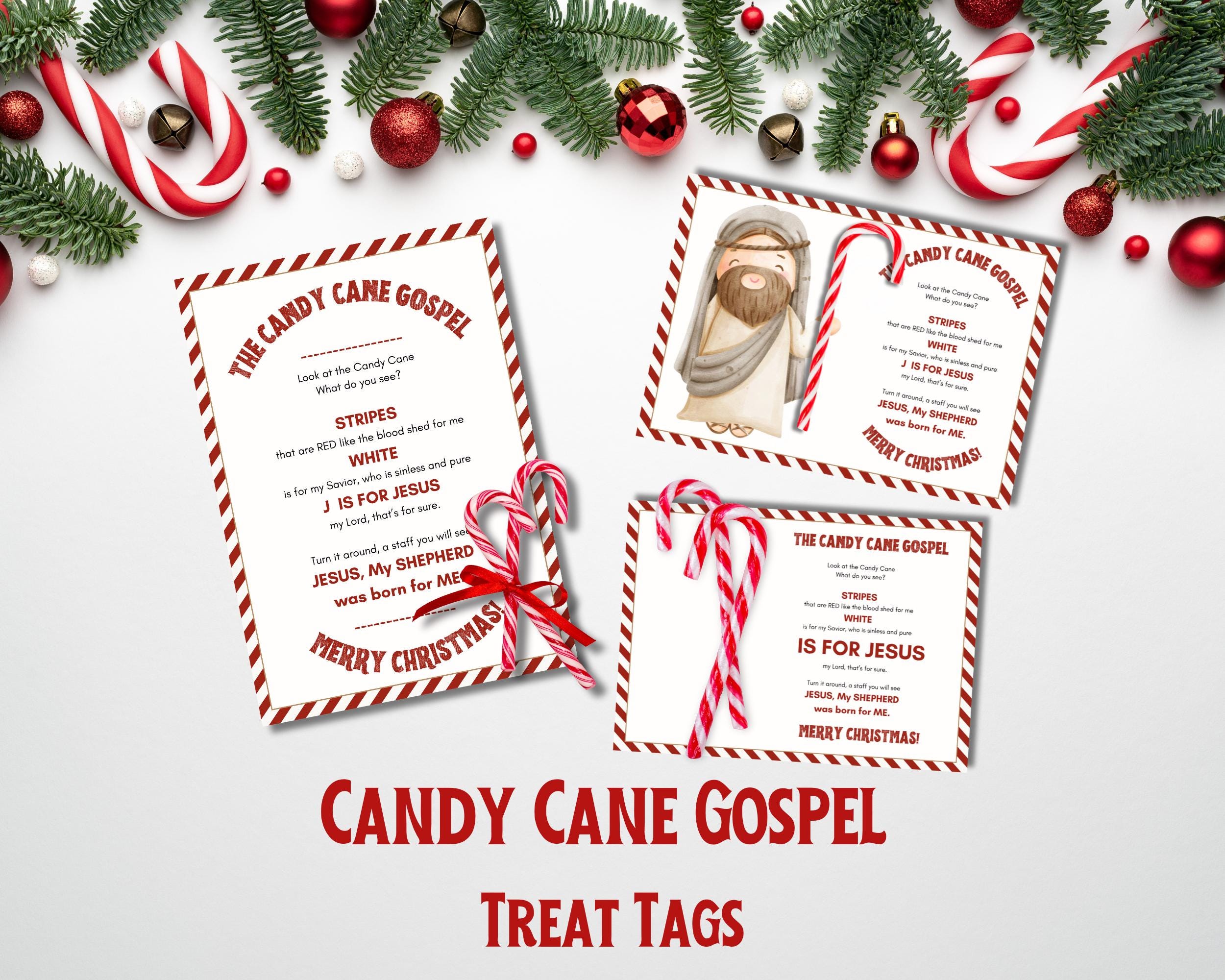 Candy Cane Gospel Treat Tags, Printable Christmas Favor Tags, Instant ...