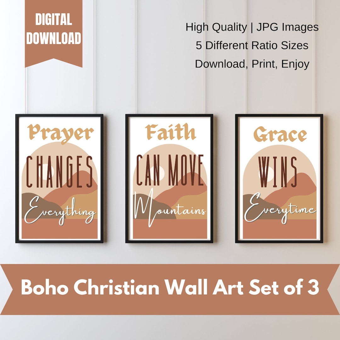Boho Christian Wall Art Set of 3, Digital Download Poster Prints ...