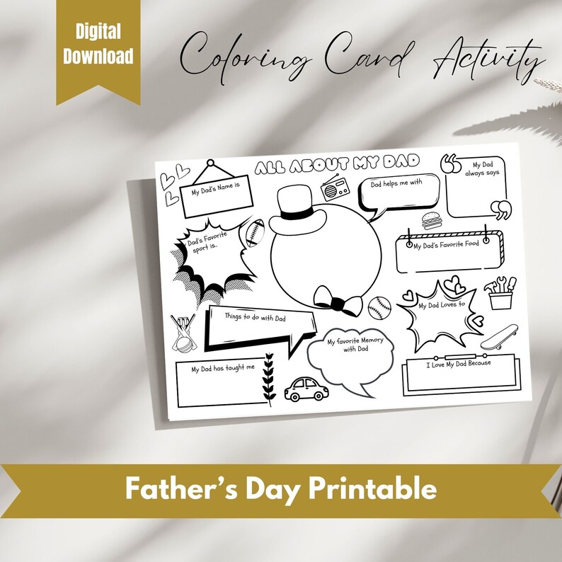 Happy Father's Day Printable Coloring Card, All About My Dad Fill in ...