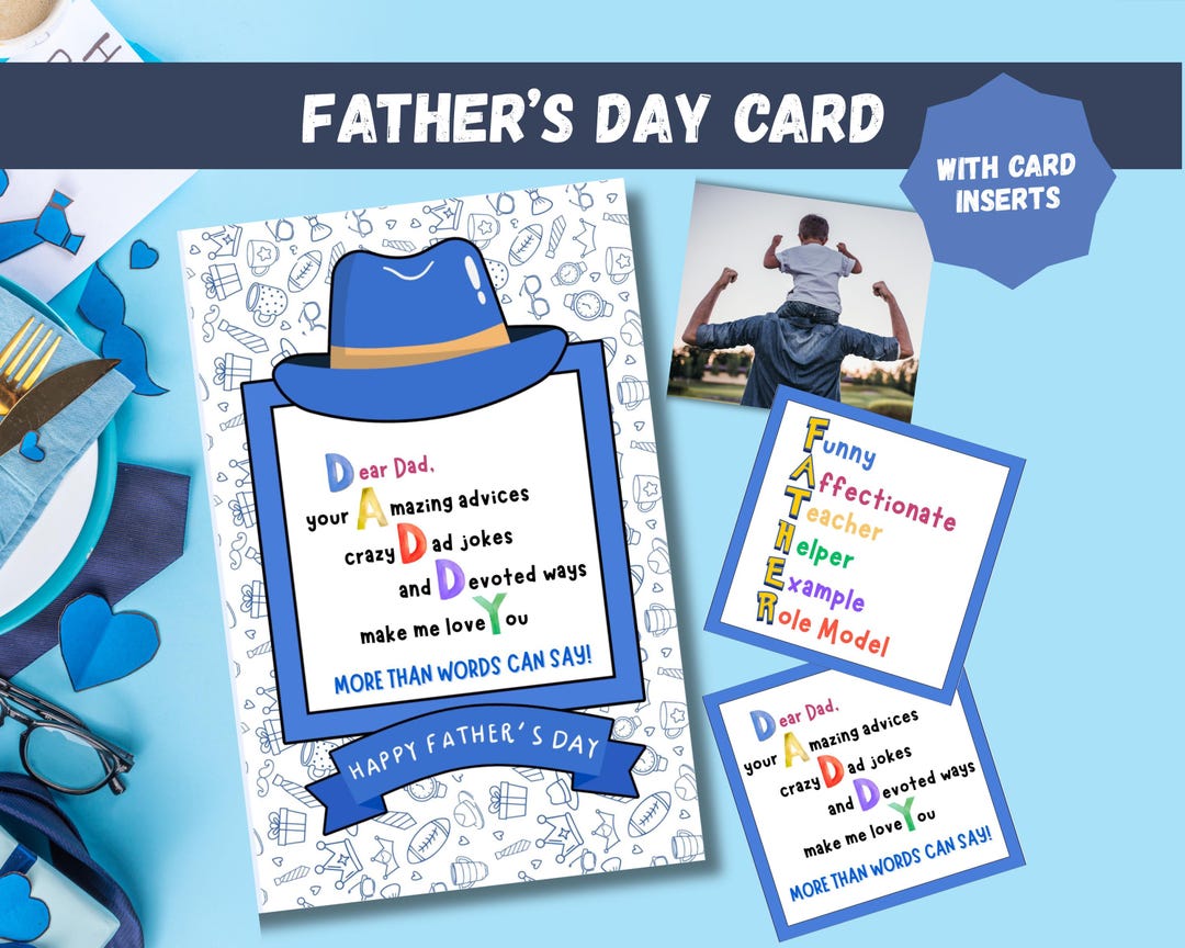 Father's Day Photo Card Printable DIY Gift for Dad, Acrostic Poem for ...