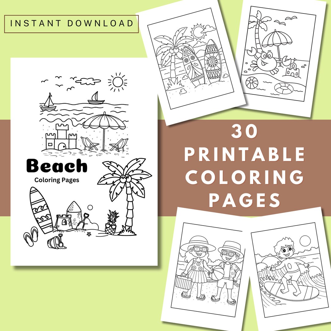 Printable Beach Coloring Pages for Kids, Instant Download, Kids ...