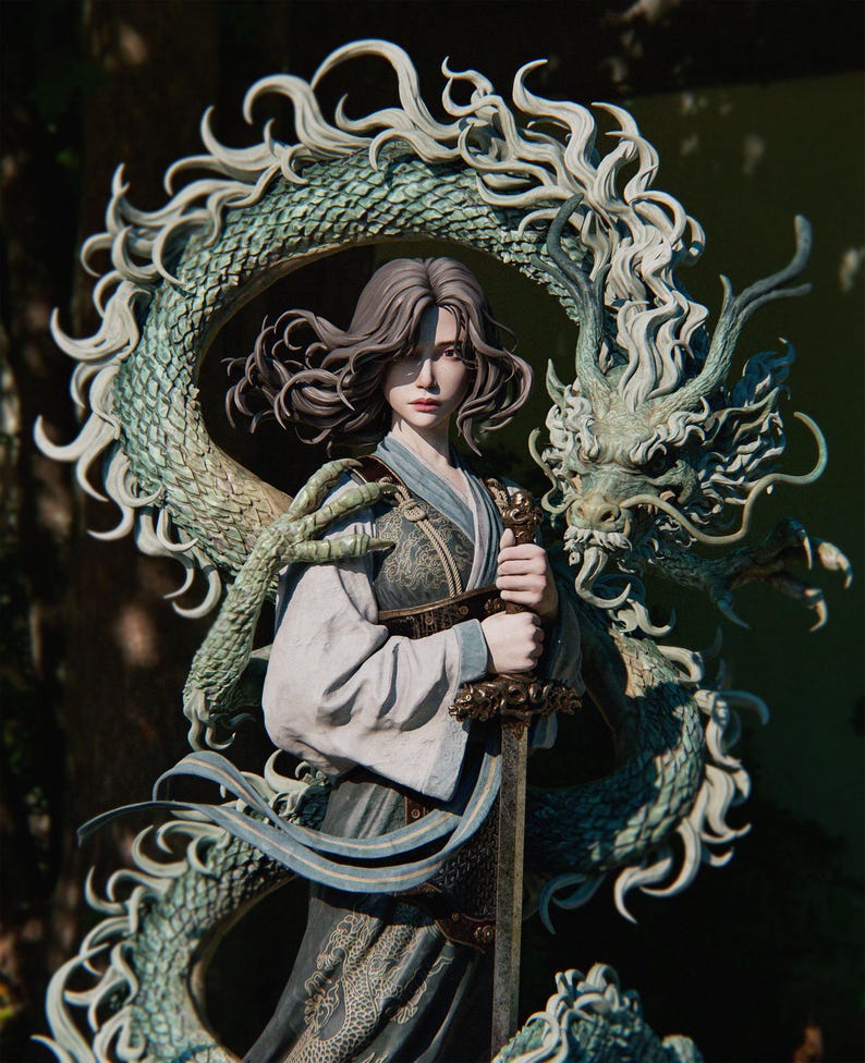 Mulan & Dragon 3D Printed Statue | Painted Collectible Figure ...