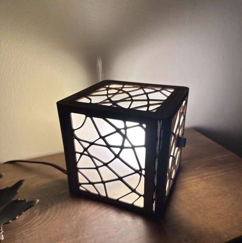 Wooden Cube Lamp With Curved Edges and Patterns on the Walls, 15 by 15 ...