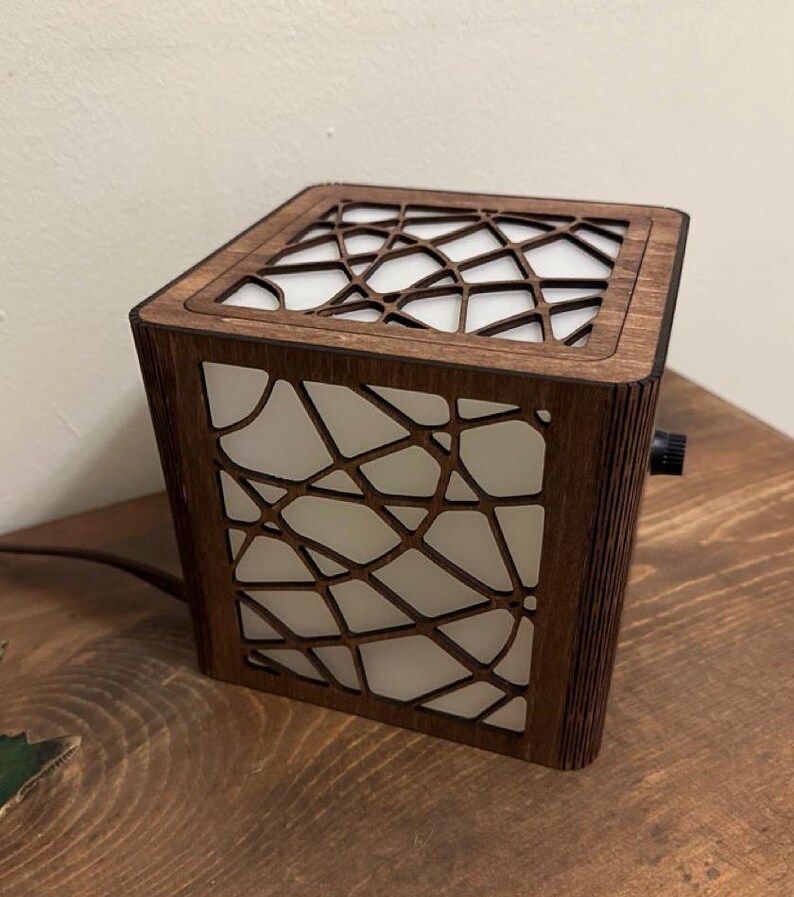 Wooden Cube Lamp With Curved Edges and Patterns on the Walls, 15 by 15 ...