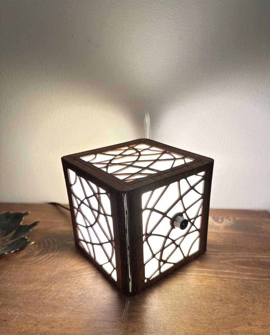 Wooden Cube Lamp With Curved Edges and Patterns on the Walls, 15 by 15 ...