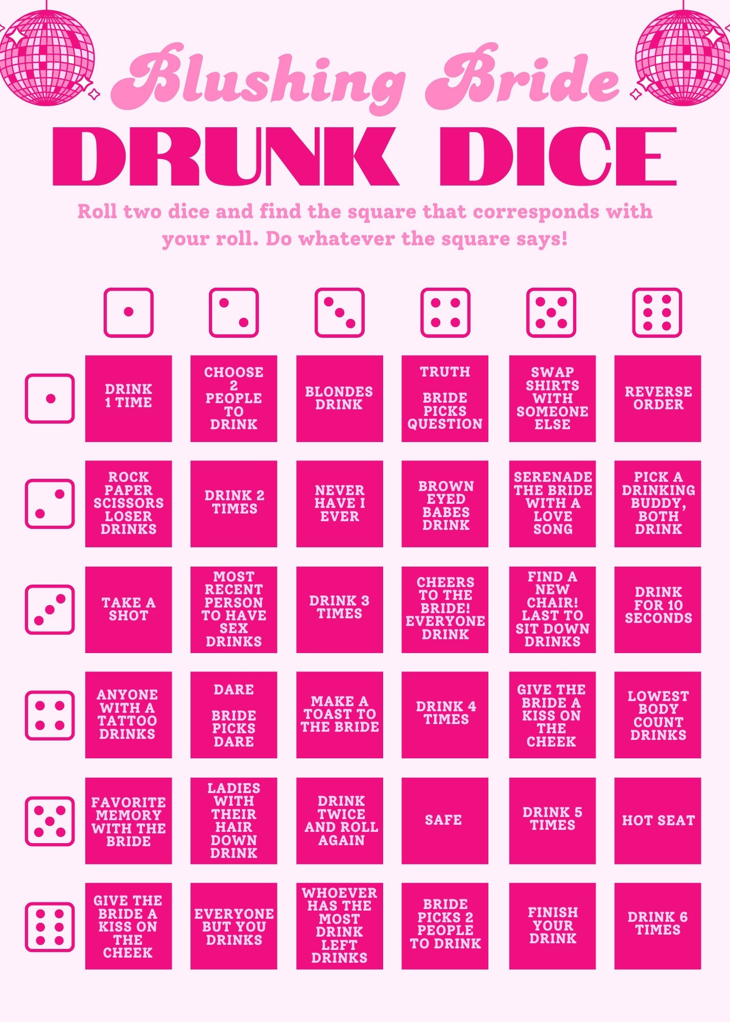 Blushing Bride Drunk Dice Bachelorette Game - Etsy