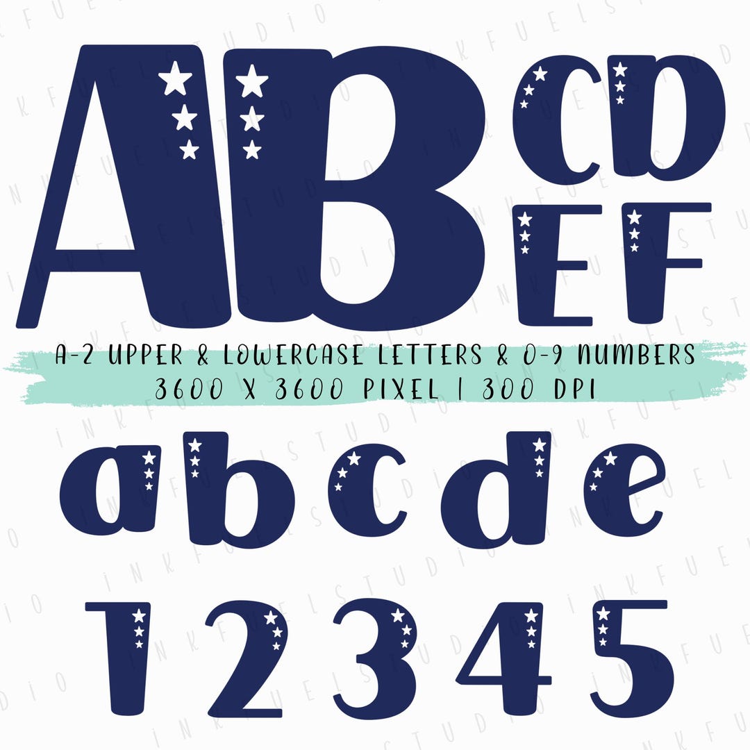 Navy Blue Star Alphabet PNG | Upper & Lowercase Letters + Numbers ...