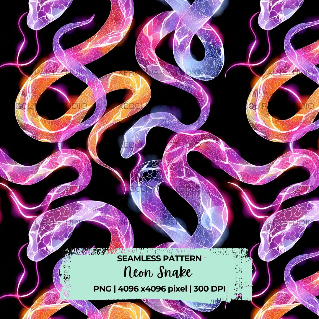 Neon Snake Seamless Pattern | Glowing Serpent Digital Paper | Electric ...