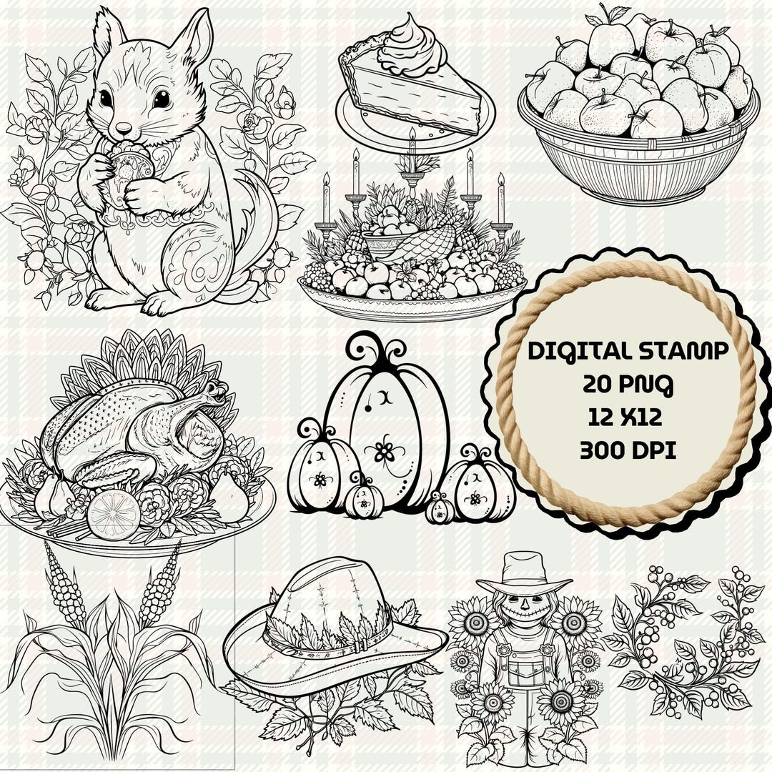 20 PNG Thanksgiving Harvest Digital Stamp Bundle, Fall Autumn Clipart ...