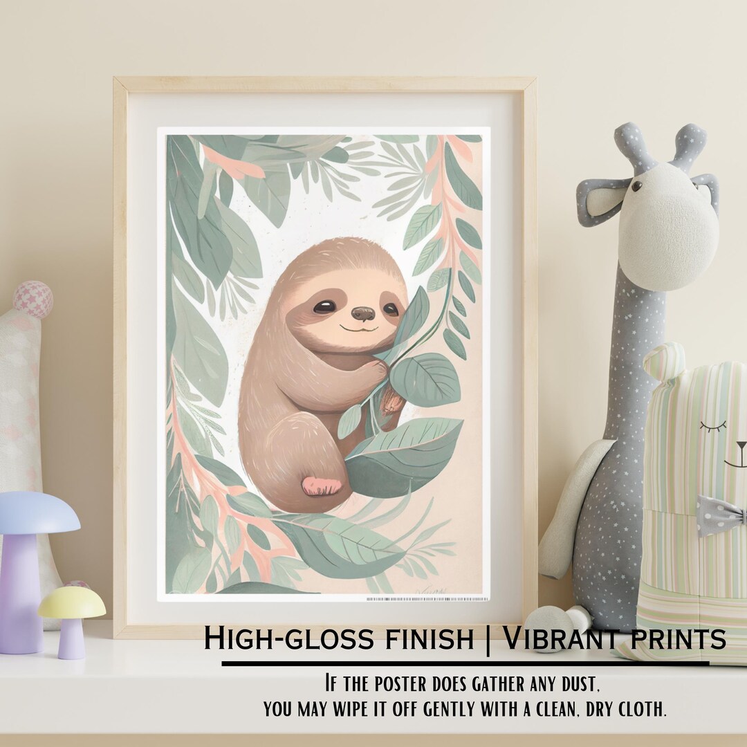 Adorable Baby Sloth on Leaf Wall Poster Perfect Home Decor and ...