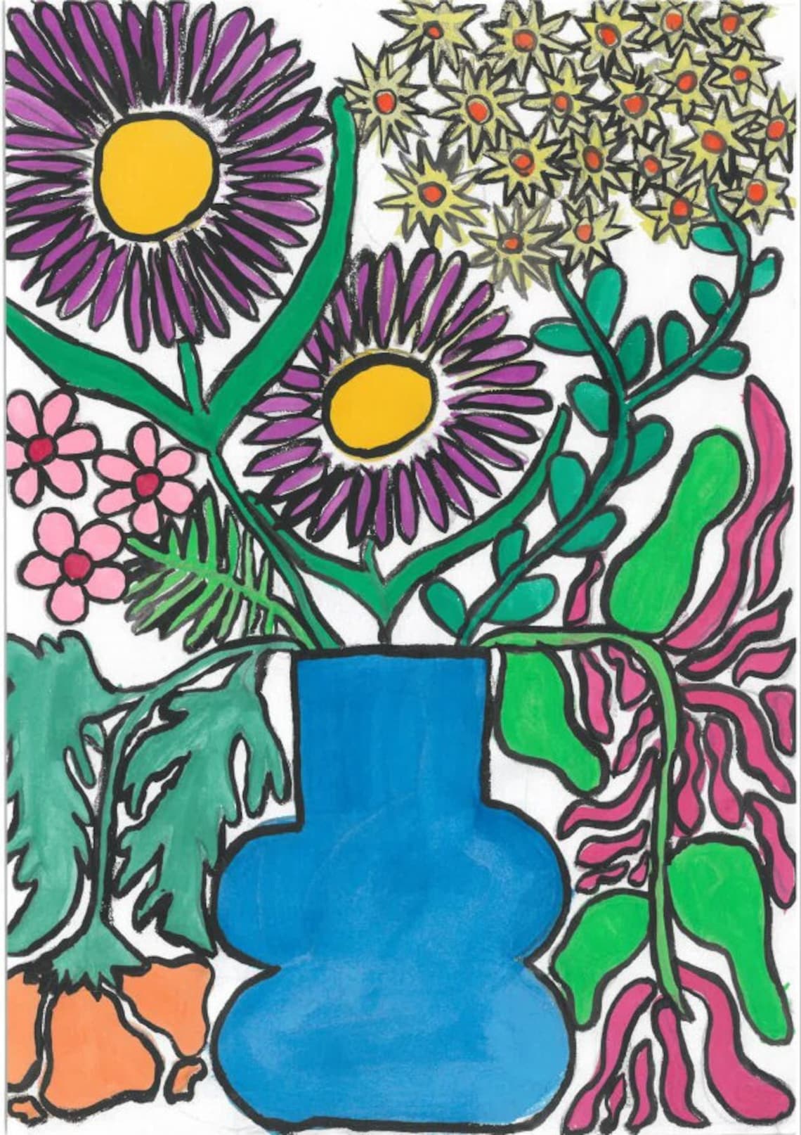 Hand Painted Folk Art Flower Digital Download - Etsy