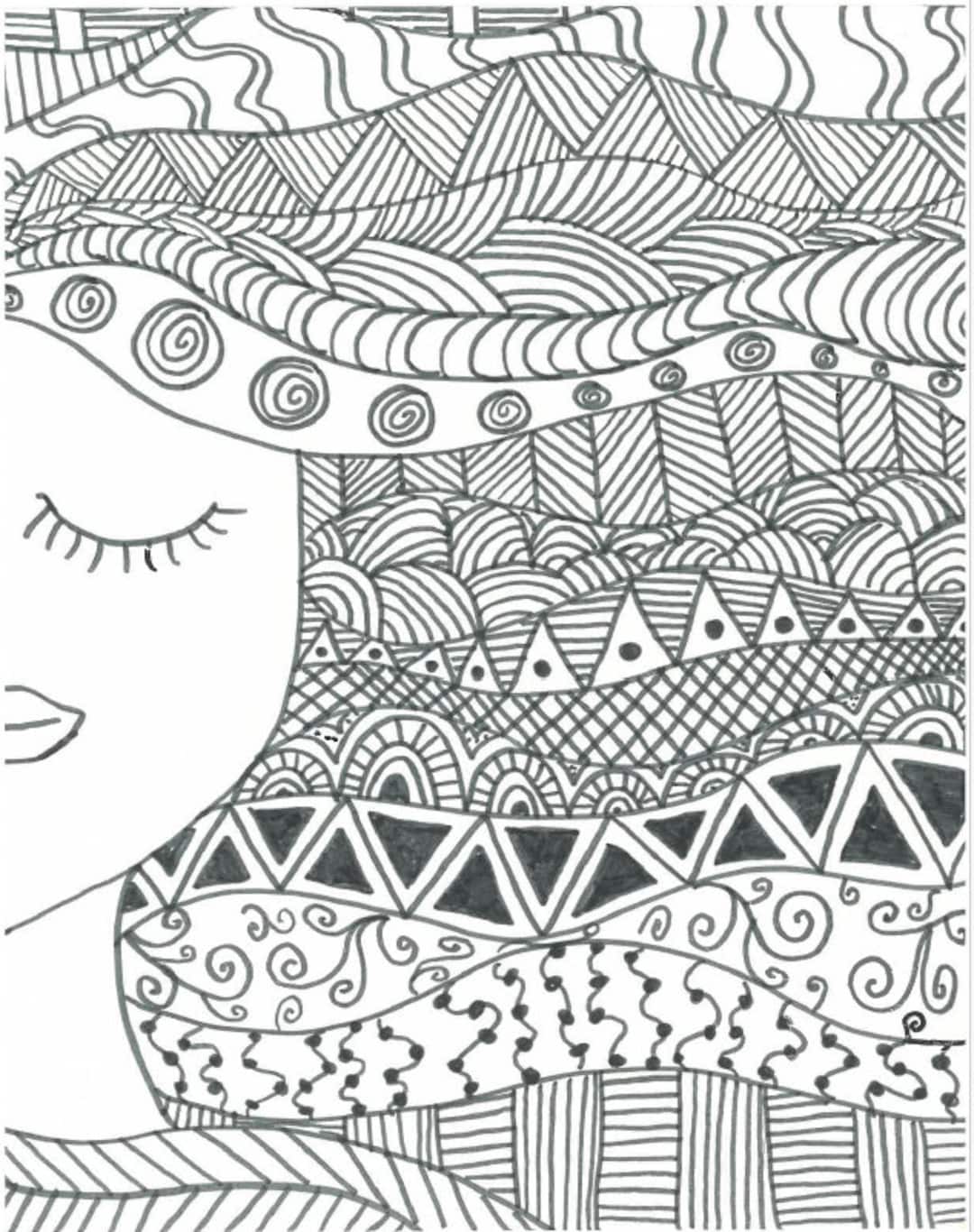 Hand Drawn Zen Tangle Woman Digital Print Coloring Sheet - Etsy