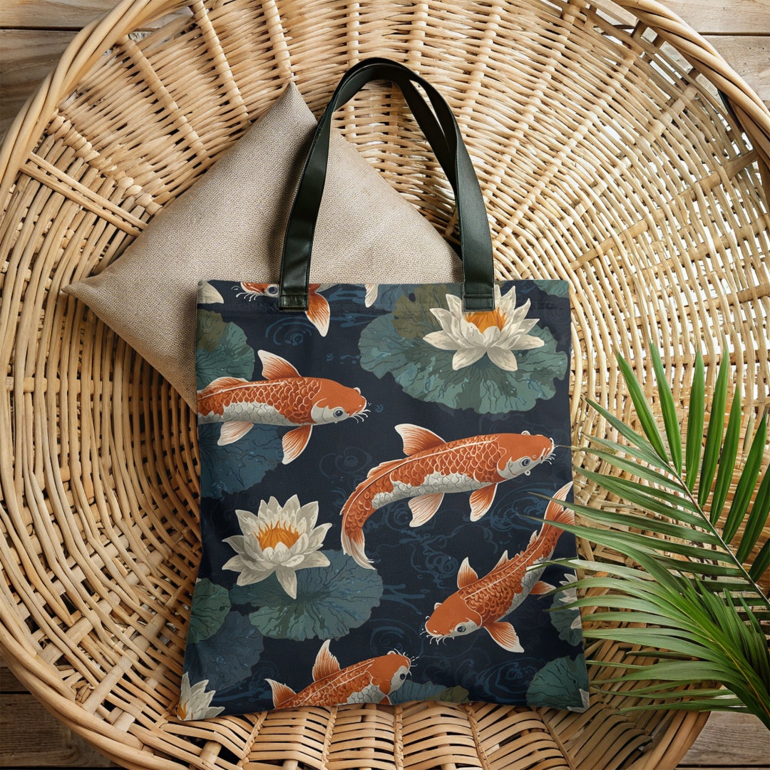 Koi Fish Designed Tote Bag AOP 13x13, the Perfect Gift for a Book Lover ...