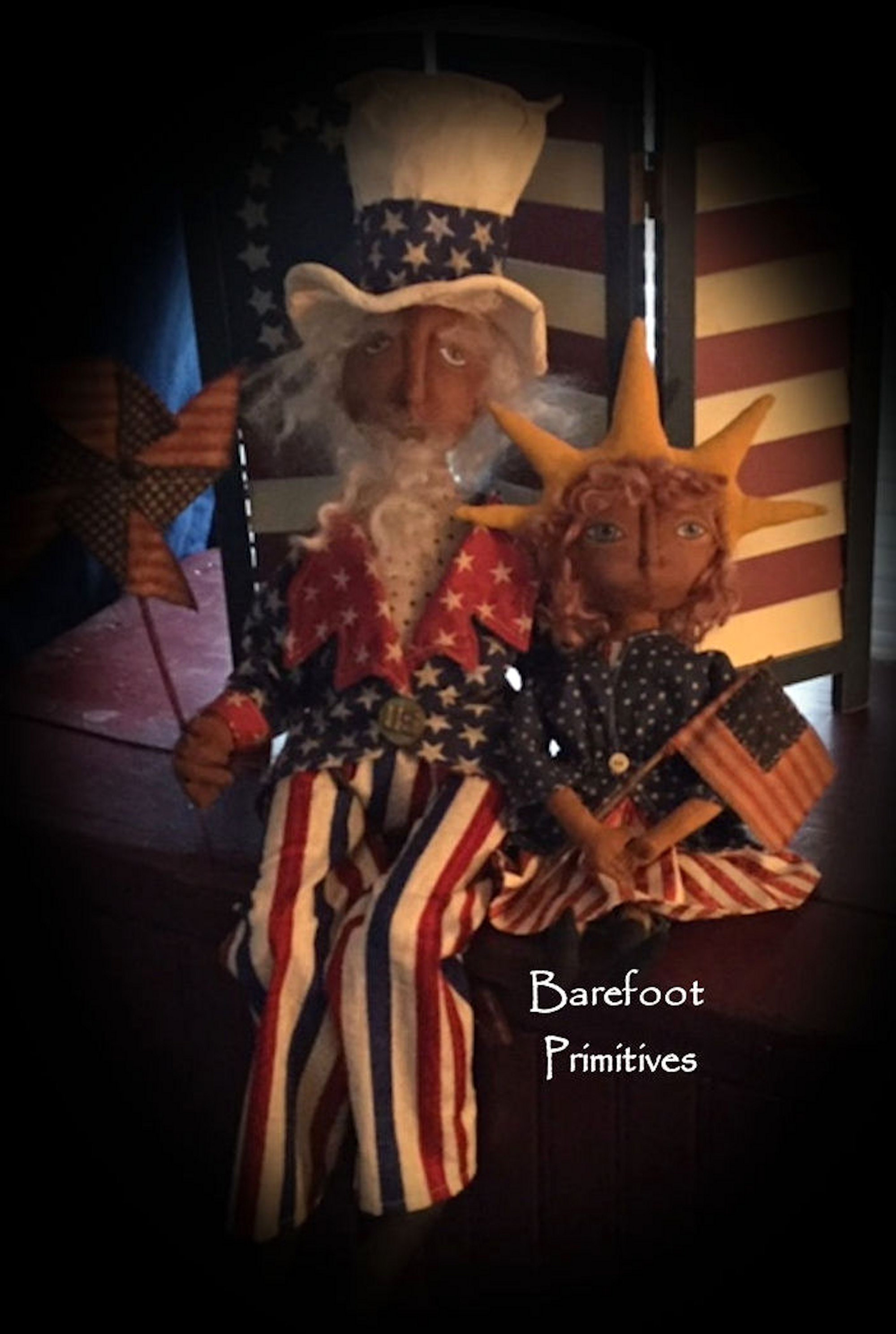 Uncle Sam Liberty Doll Sitter Americana Flag Patriotic Pinwheel Summer ...