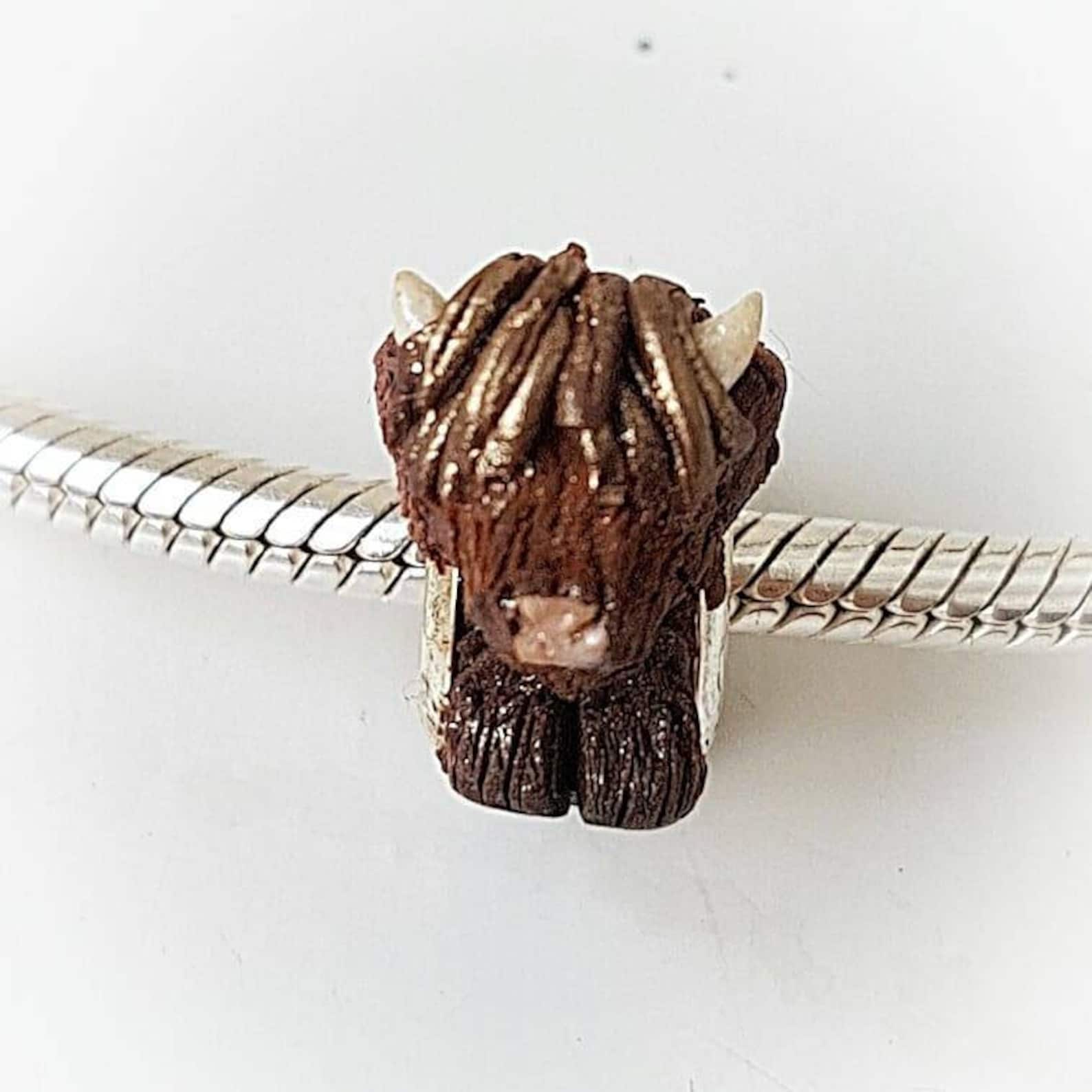 Highland Cow Shimmery Polymer Clay Charm Bead to Fit Pandora | Etsy