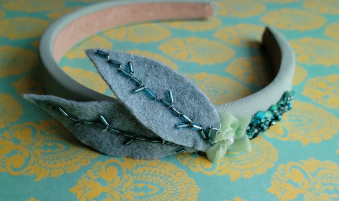 Aqua Headband, Spring Headband, Felt Hair Accessory, Beaded Floral ...