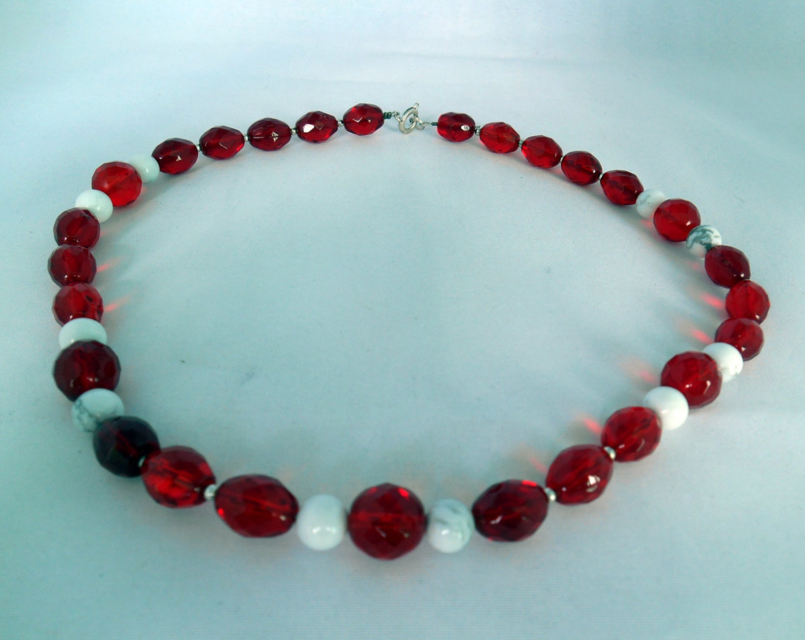 White & Red Crystal Necklace Glass Crystal Facetted Beads | Etsy