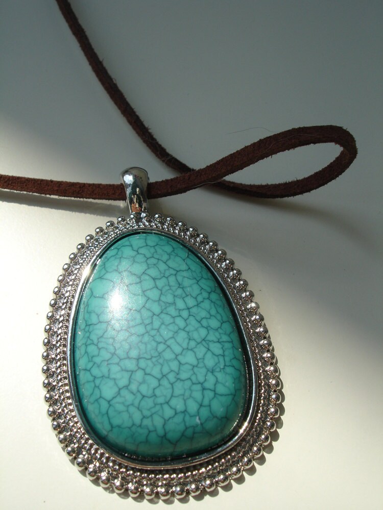 Fake Turquoise Pendant Necklace With Brown Suede Cord - Etsy
