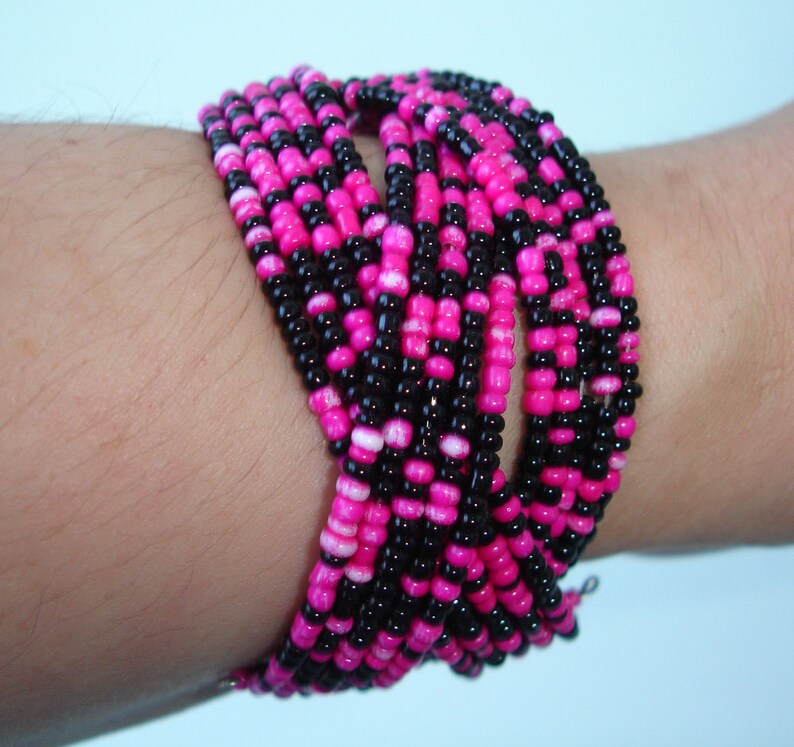 Beaded Memory Wire Bracelet in Pink and Black Emo Style - Etsy