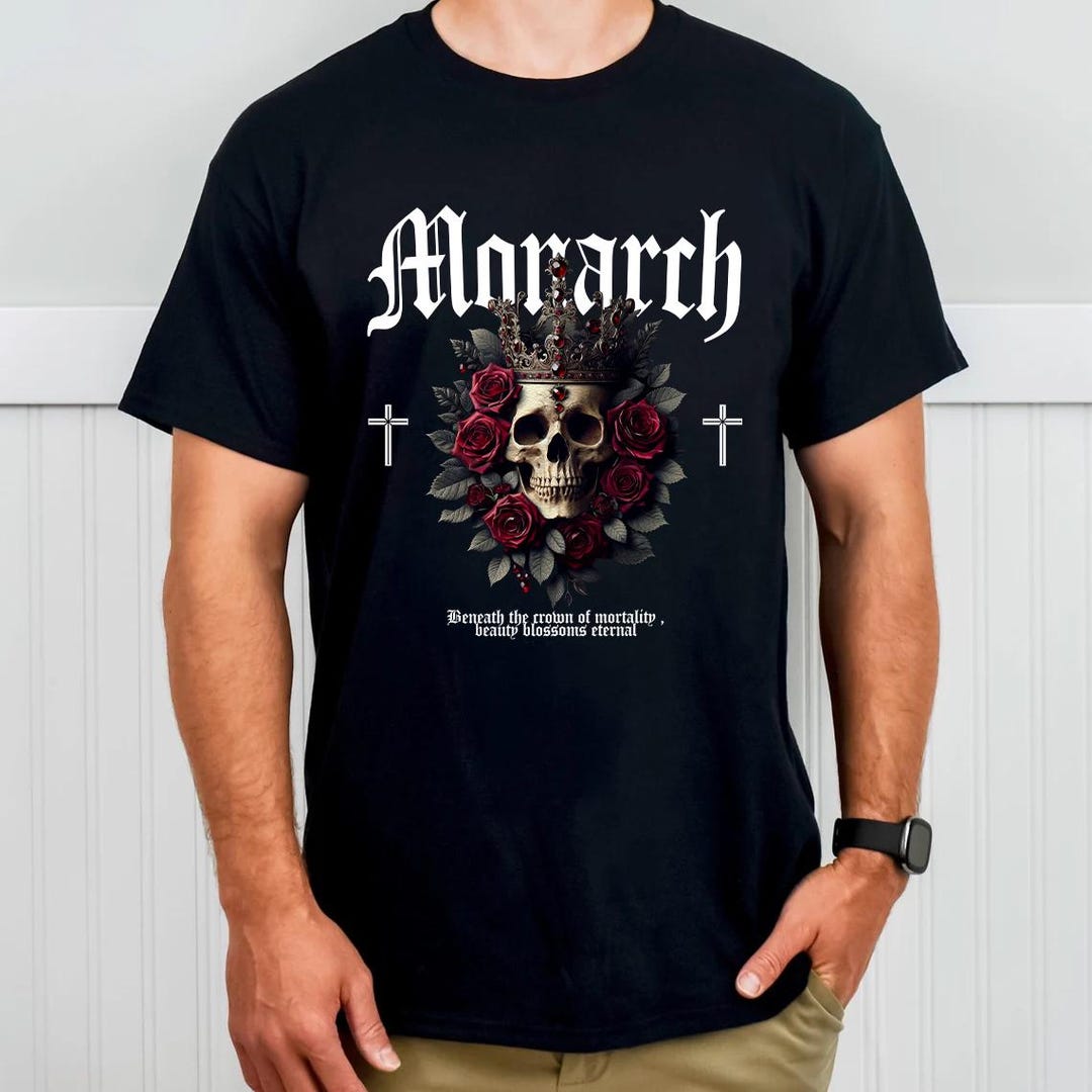 Monarch Gothic Skull T-shirt, Gothic Streetwear Tee, Gothic Monarch ...
