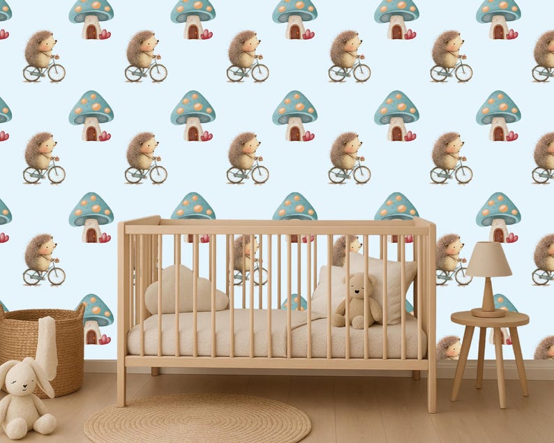 Hedgehog Nursery Peel and Stick Wallpaper, Whimsical Forest Animals ...