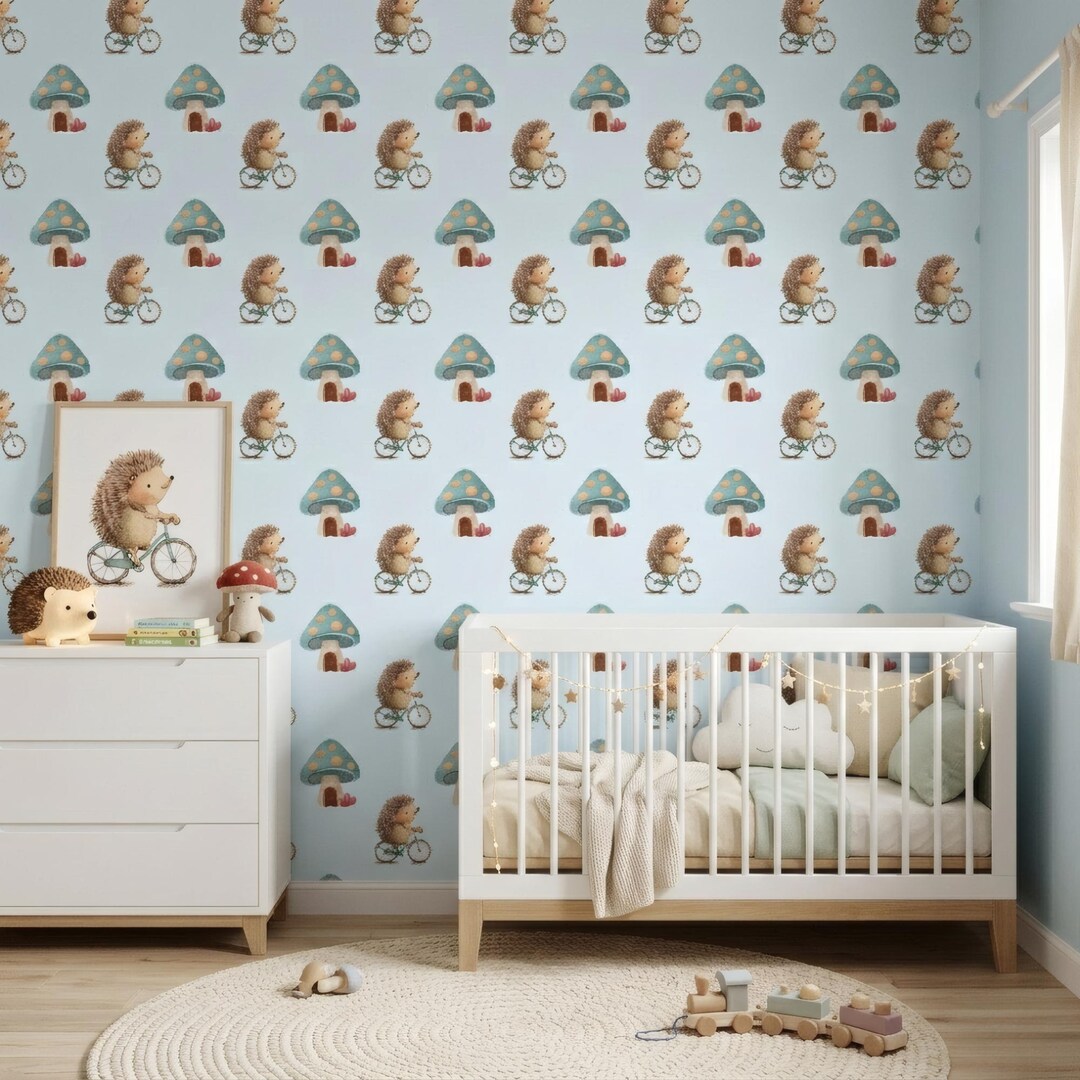 Hedgehog Nursery Peel and Stick Wallpaper, Whimsical Forest Animals ...