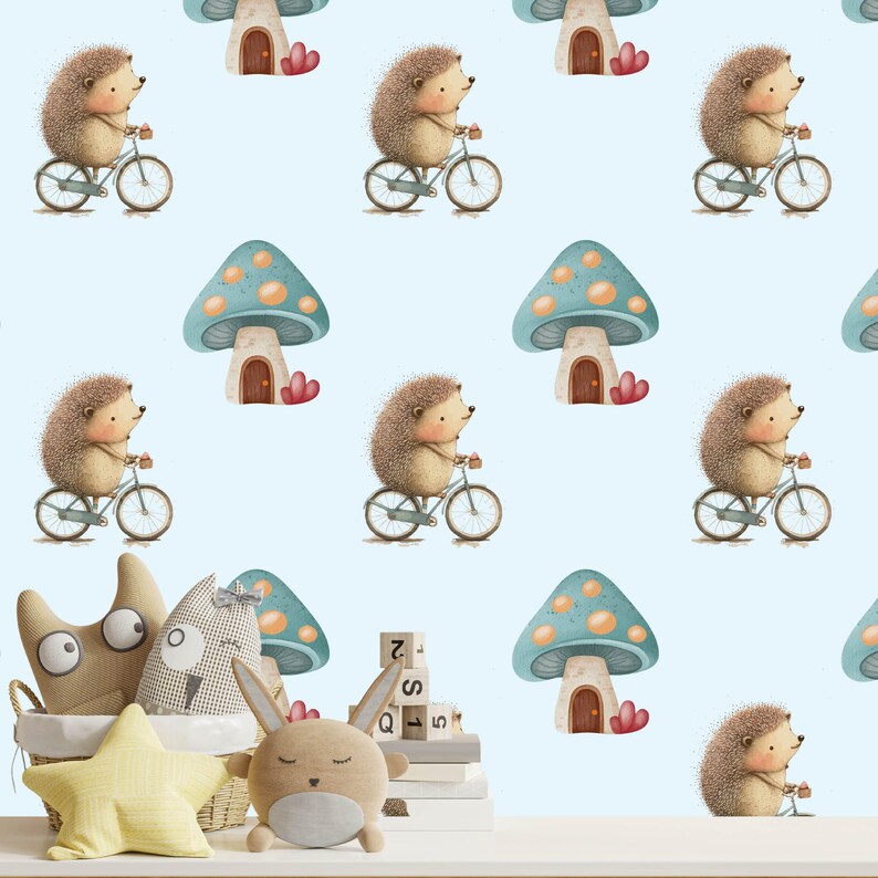 Hedgehog Nursery Peel and Stick Wallpaper, Whimsical Forest Animals ...