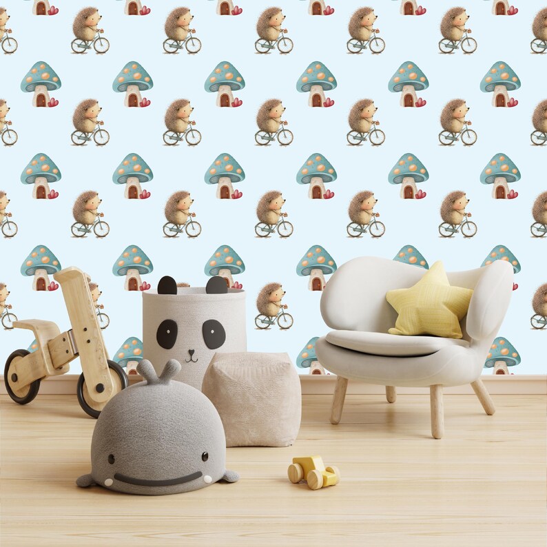 Hedgehog Nursery Peel and Stick Wallpaper, Whimsical Forest Animals ...