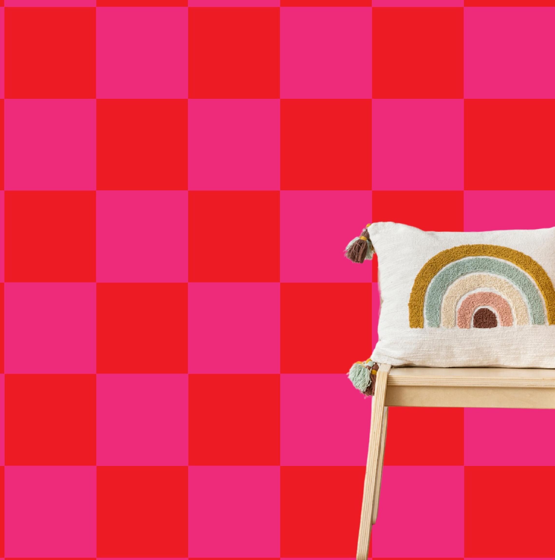 Pink and Red Checkerboard Peel and Stick Wallpaper: Retro Geometric ...