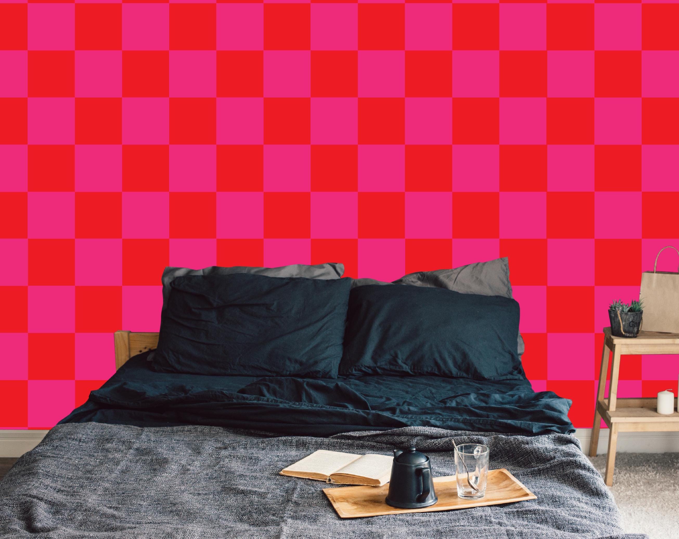 Pink and Red Checkerboard Peel and Stick Wallpaper: Retro Geometric ...