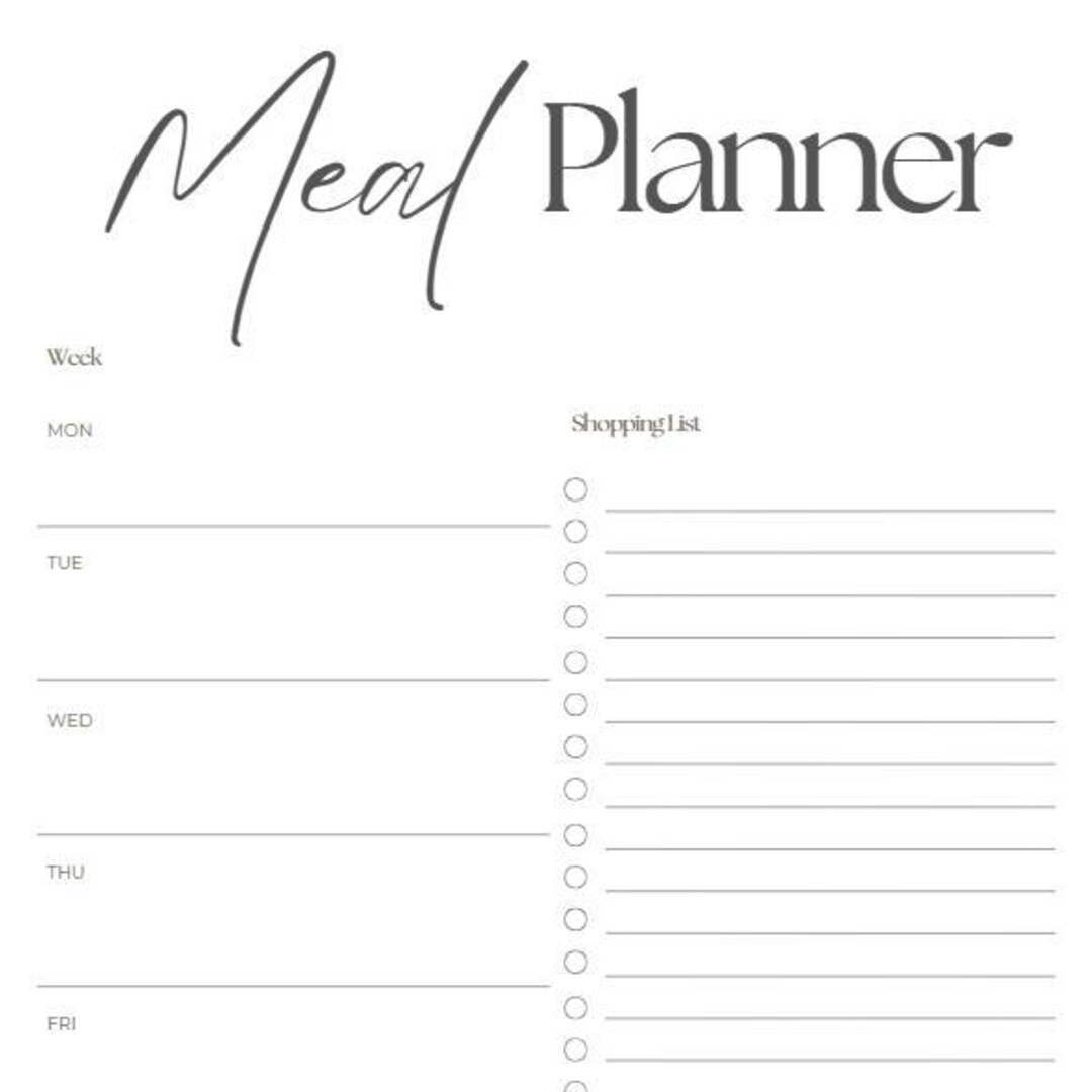 Printable 7-day Meal Planner With Shopping List, Weekly Menu Plan, and ...