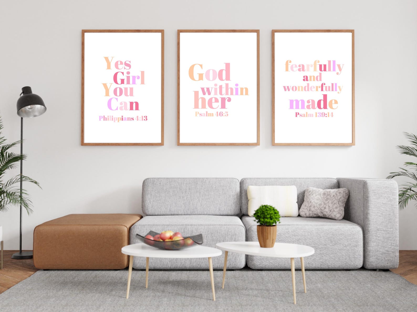 Scripture Wall Art Set of 3, God is Within Her, Fearfully and ...