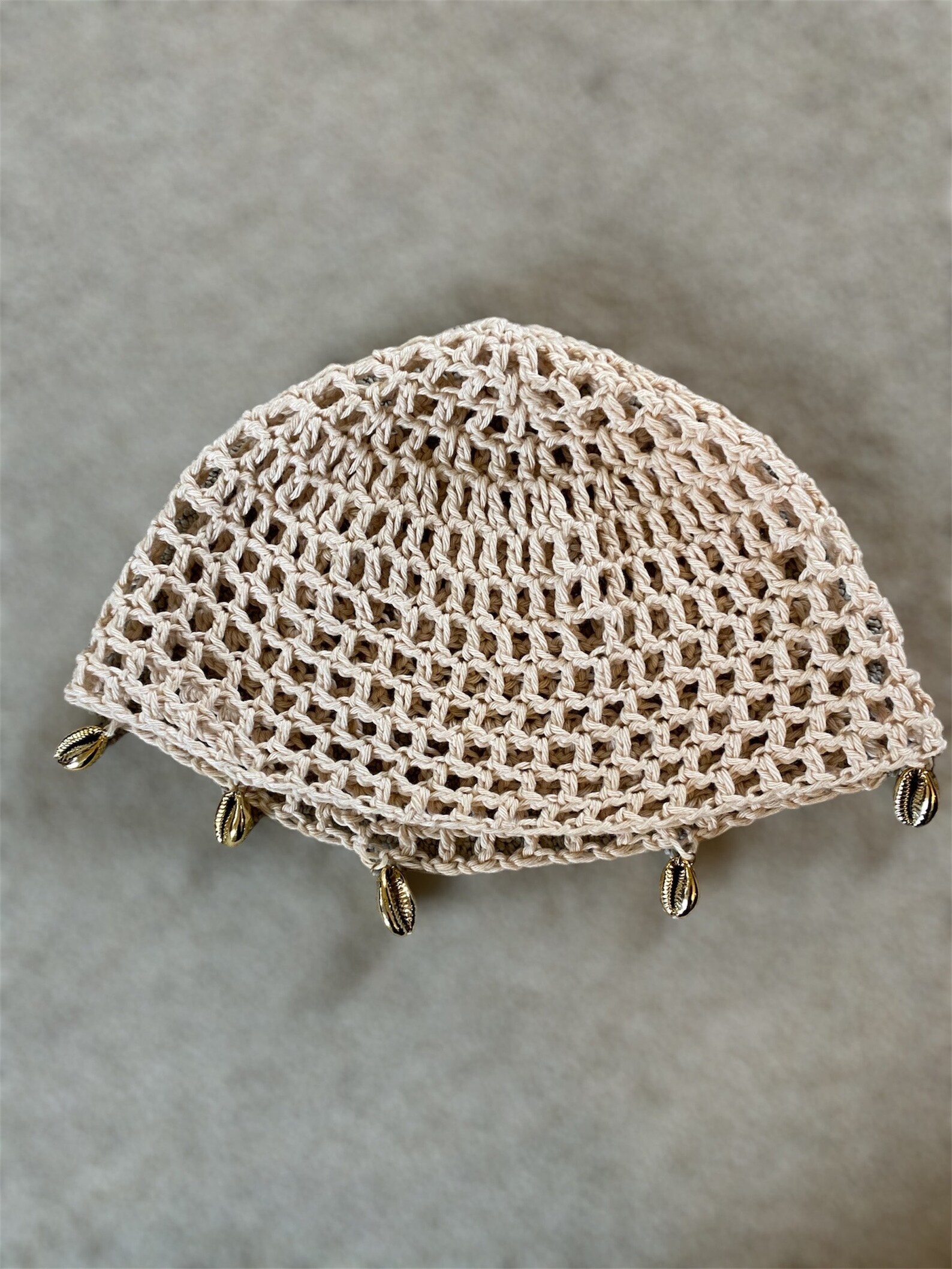 Crochet Mesh Beanie, Skull Mesh Hat, Shell Hat, Gold Shells Mesh, Beige ...