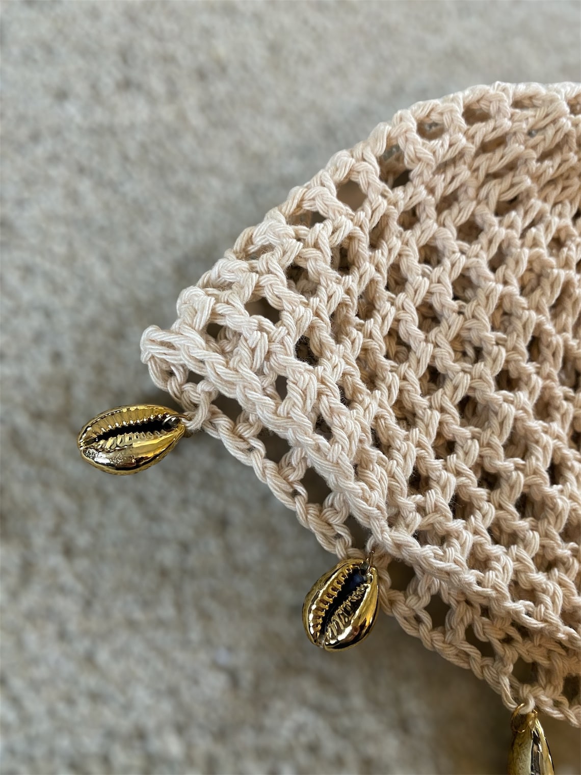 Crochet Mesh Beanie, Skull Mesh Hat, Shell Hat, Gold Shells Mesh, Beige ...