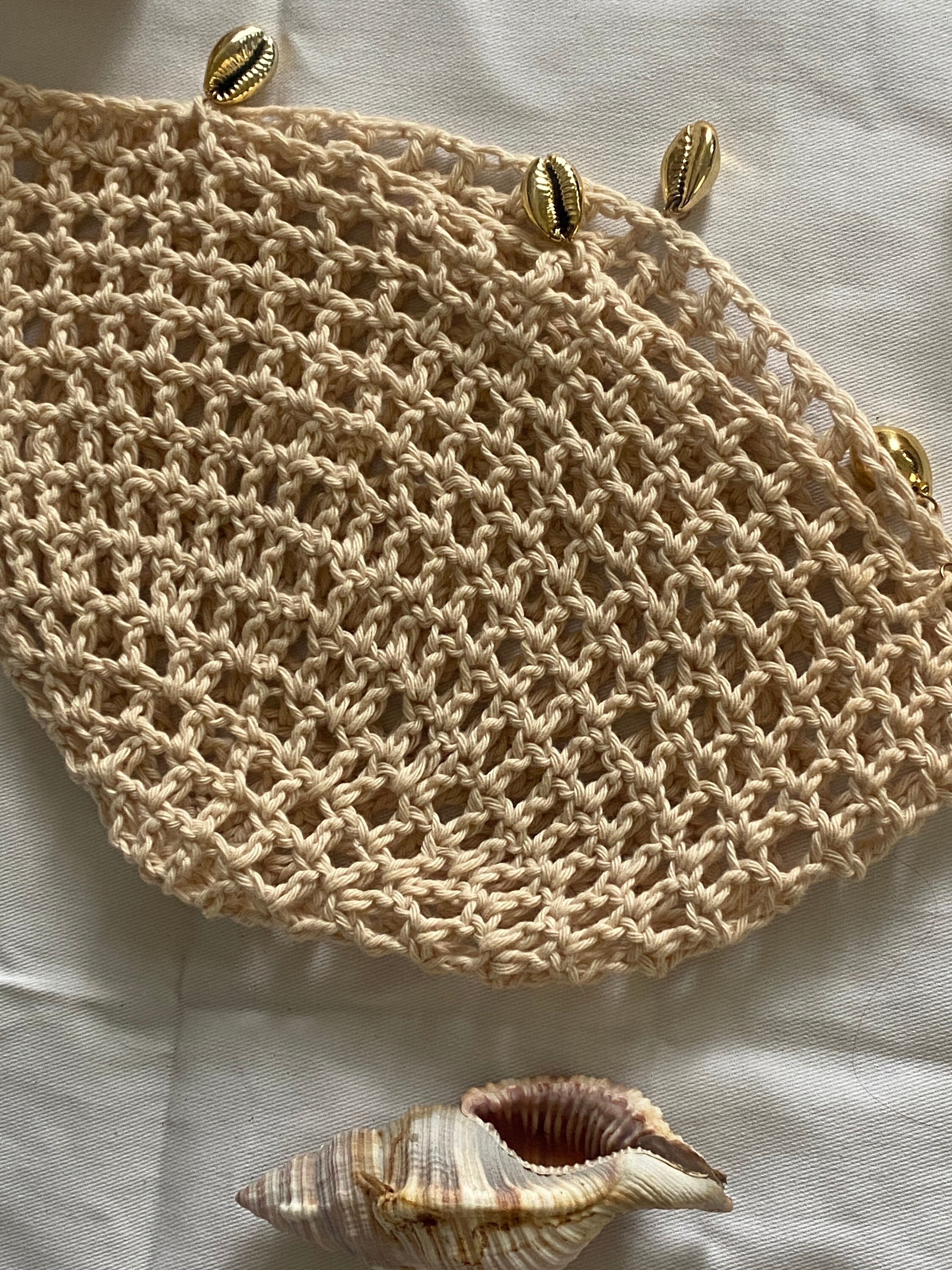 Crochet Mesh Beanie, Skull Mesh Hat, Shell Hat, Gold Shells Mesh, Beige ...