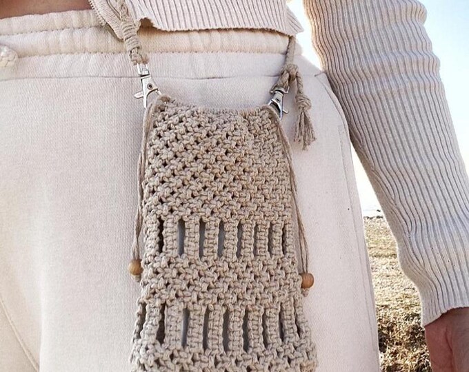 Macrame Crossbody Phone Bag: Boho Knit iPhone Pouch - Etsy