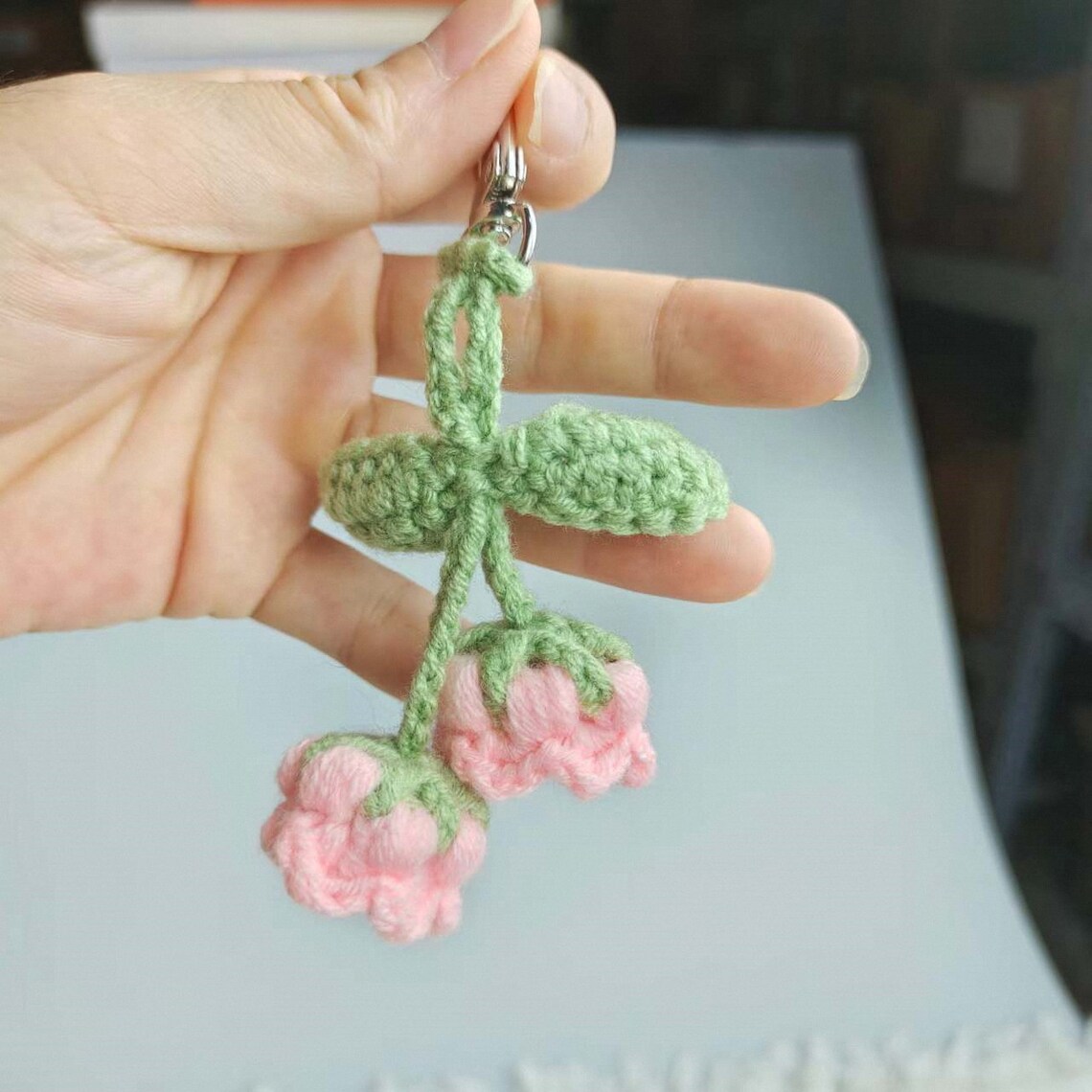 Pink Lily of the Valley Keychain, Woven Keychain, Red, White, Blue ...