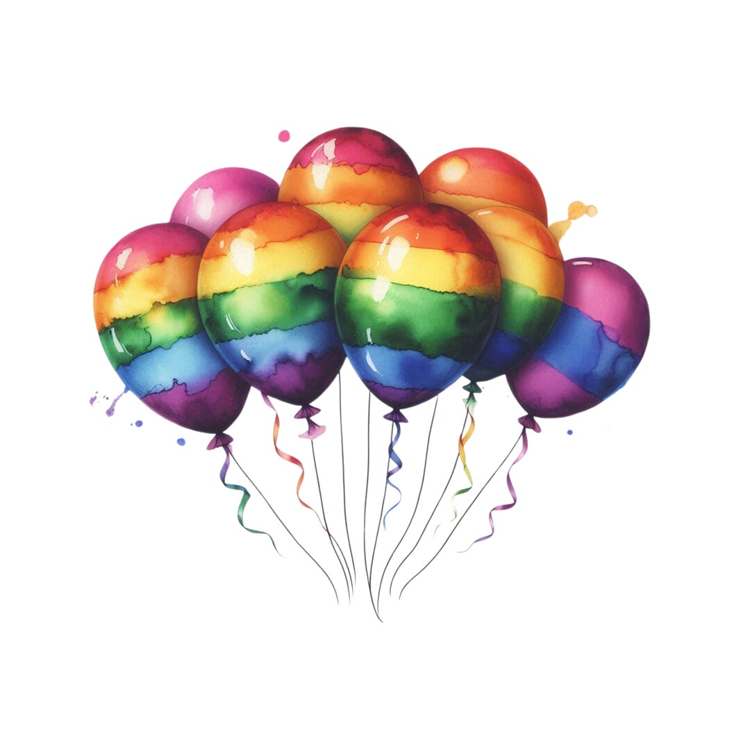 10 Watercolor Rainbow Party Balloons Clipart, Printable Watercolor ...