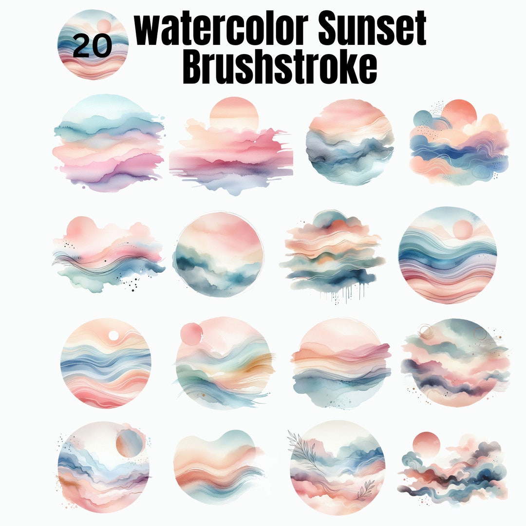 20 Pastel Color Brushstroke Clipart Sunset Watercolor Clipart Abstract ...