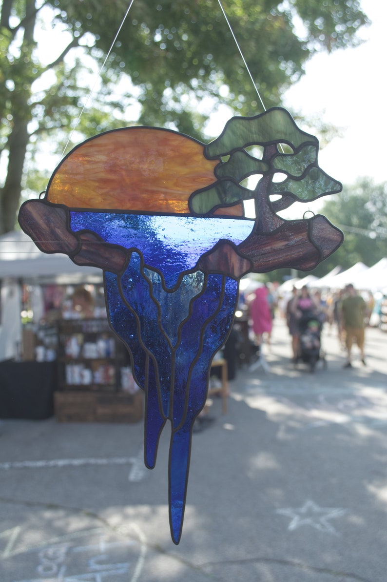 Abstract Waterfall Pattern Peaceful Scenic Landscape Stained Glass ...