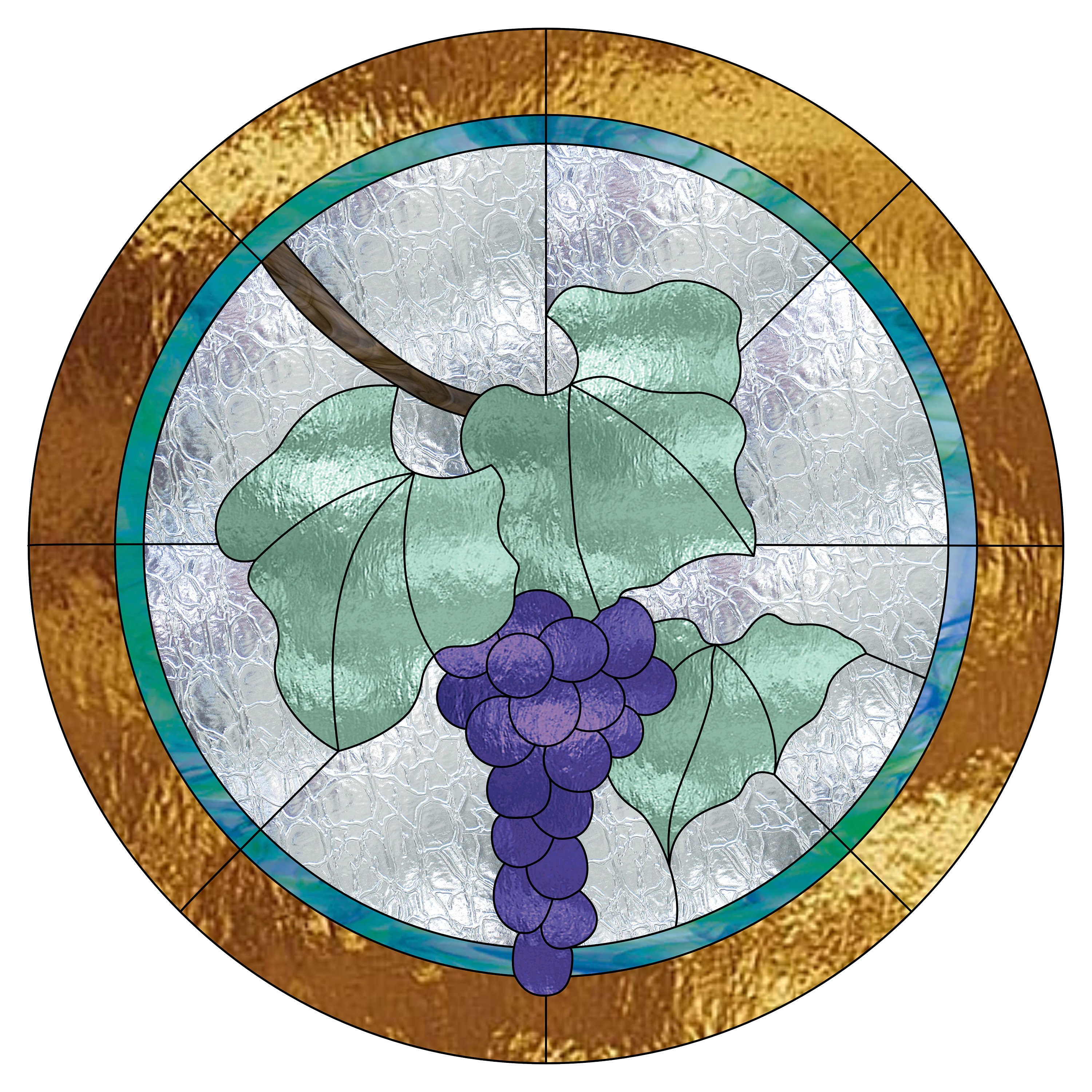 This Vivid Stained Glass Pattern of Rich Purple Grapes Topped by Lush ...