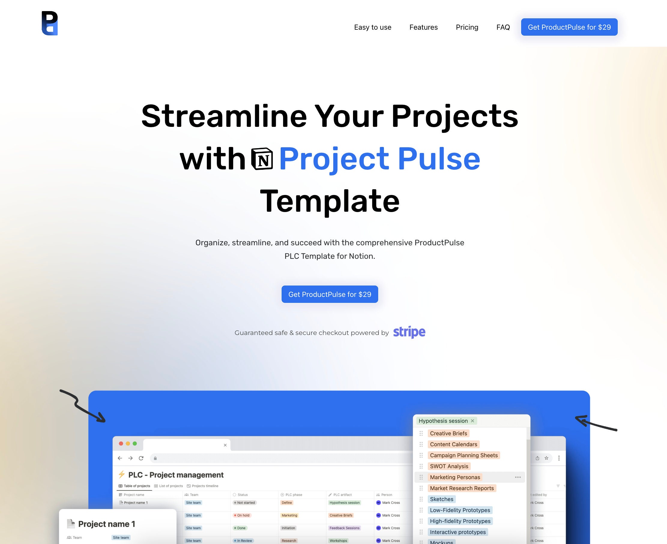 Projectpulse Project Management Notion Template - Product Life Cycle - Startup - Marketing ...