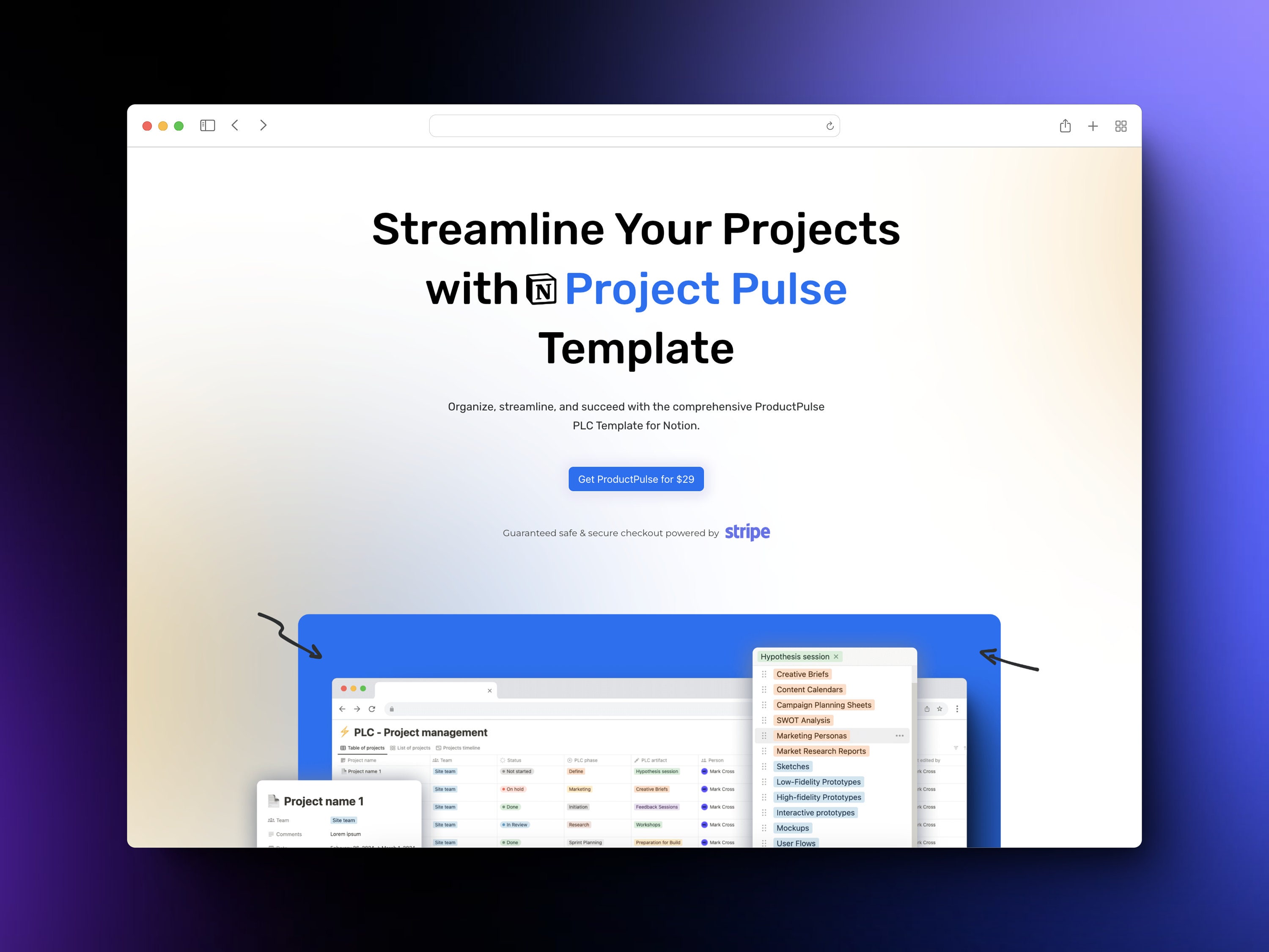 Projectpulse Project Management Notion Template - Product Life Cycle - Startup - Marketing ...