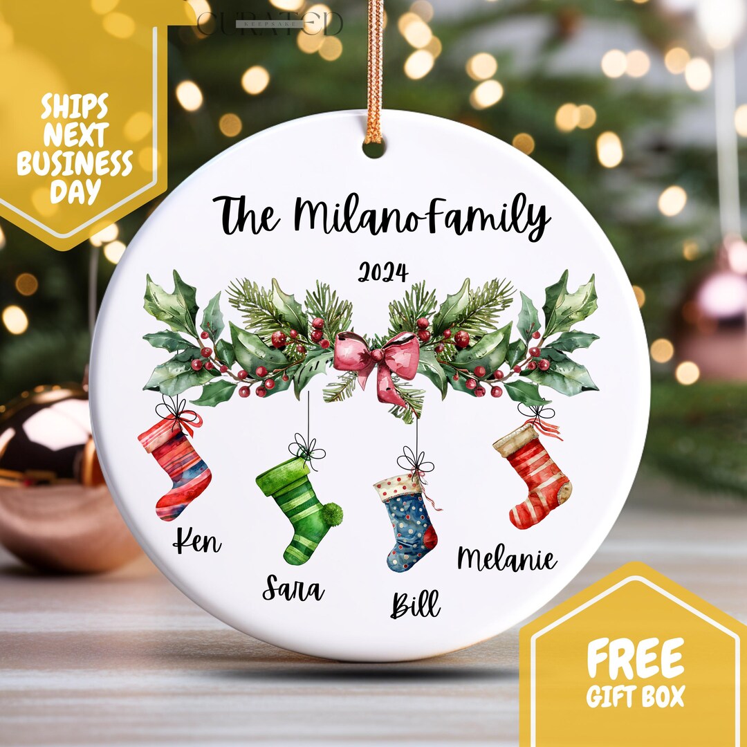 Personalized Family of 4 Ornament, Custom Family Stocking Ornament With ...