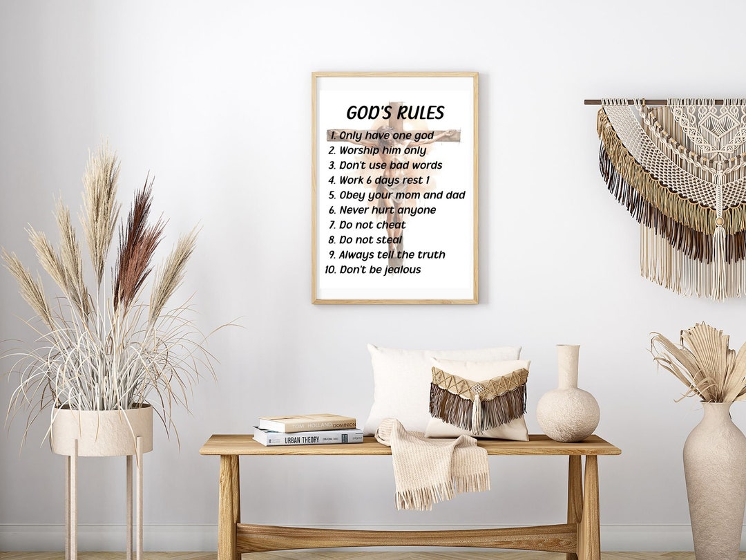 God's Rules Printable Wall Design, Bible Family Rules Canvas, 10 Rules ...