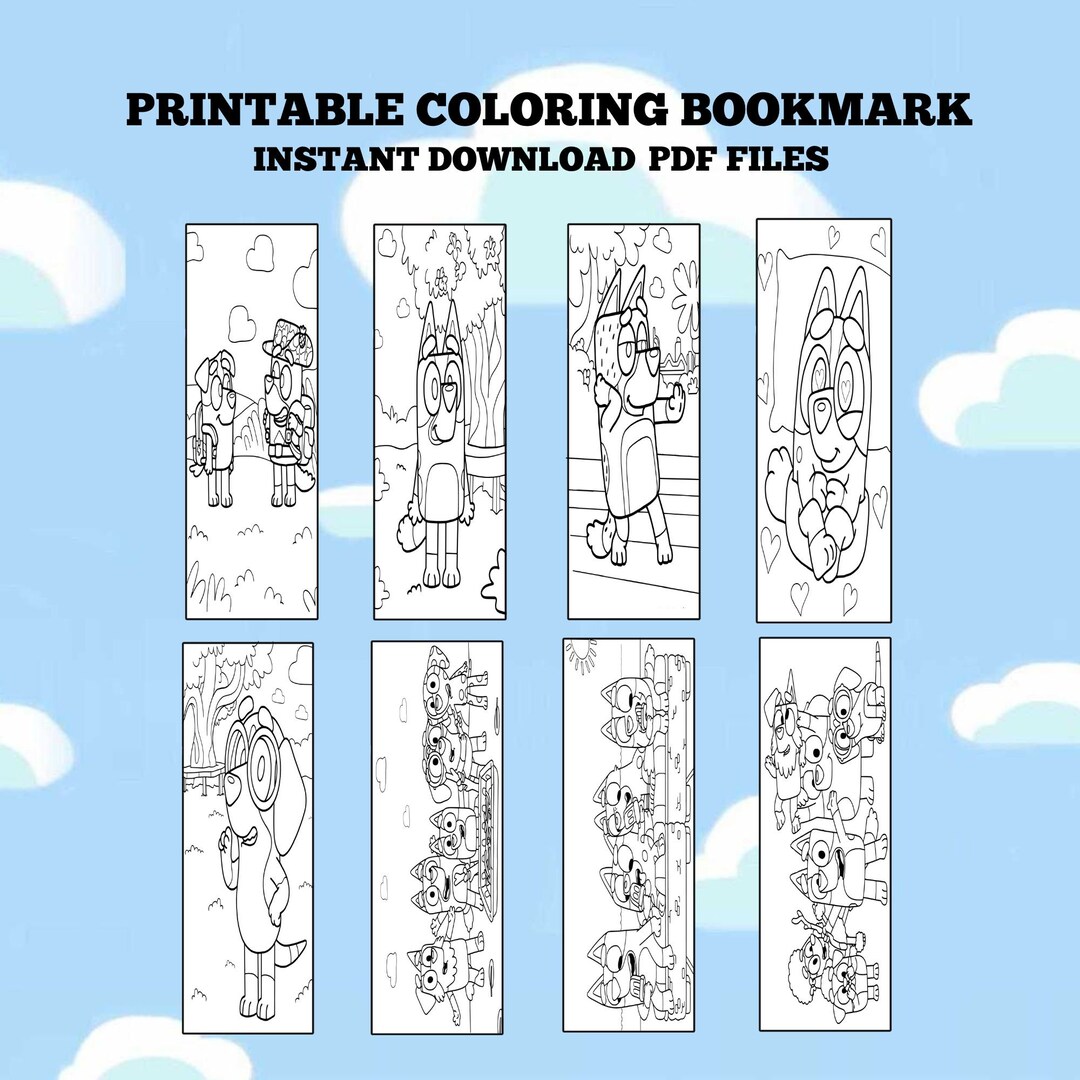 Bluey Bookmark Activity Printable Toddler Activity Blue Dog Party Favor ...