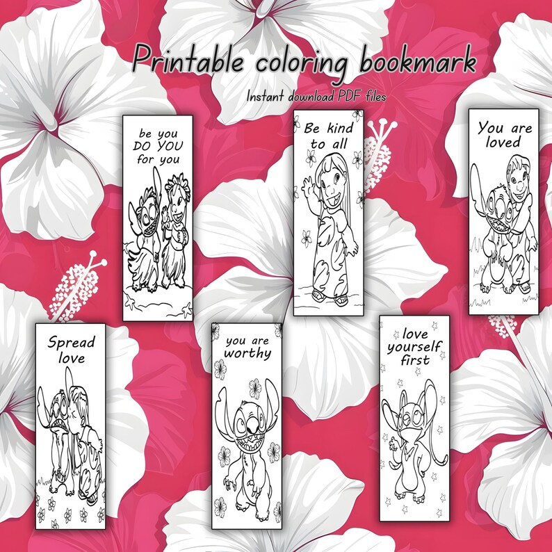 12 Coloring Bookmark Printable School Activity Bookmark for Kids Lilo ...